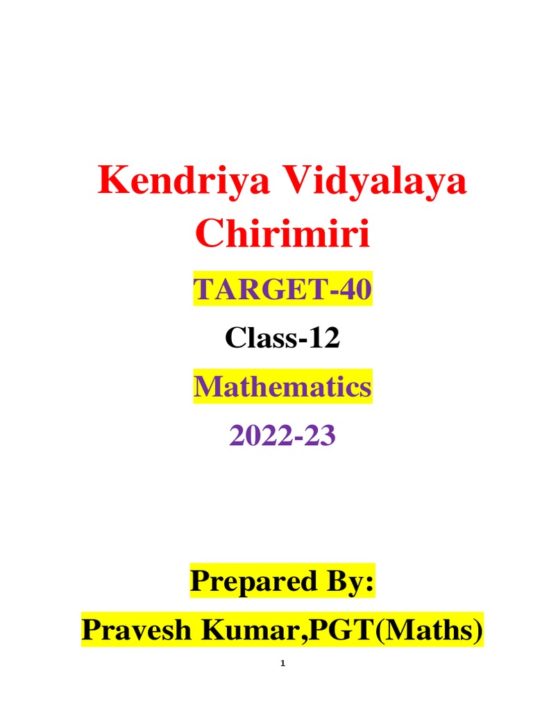 Class 12 Mathematics Target 2022-23 | PDF | Line (Geometry) | Maxima ...