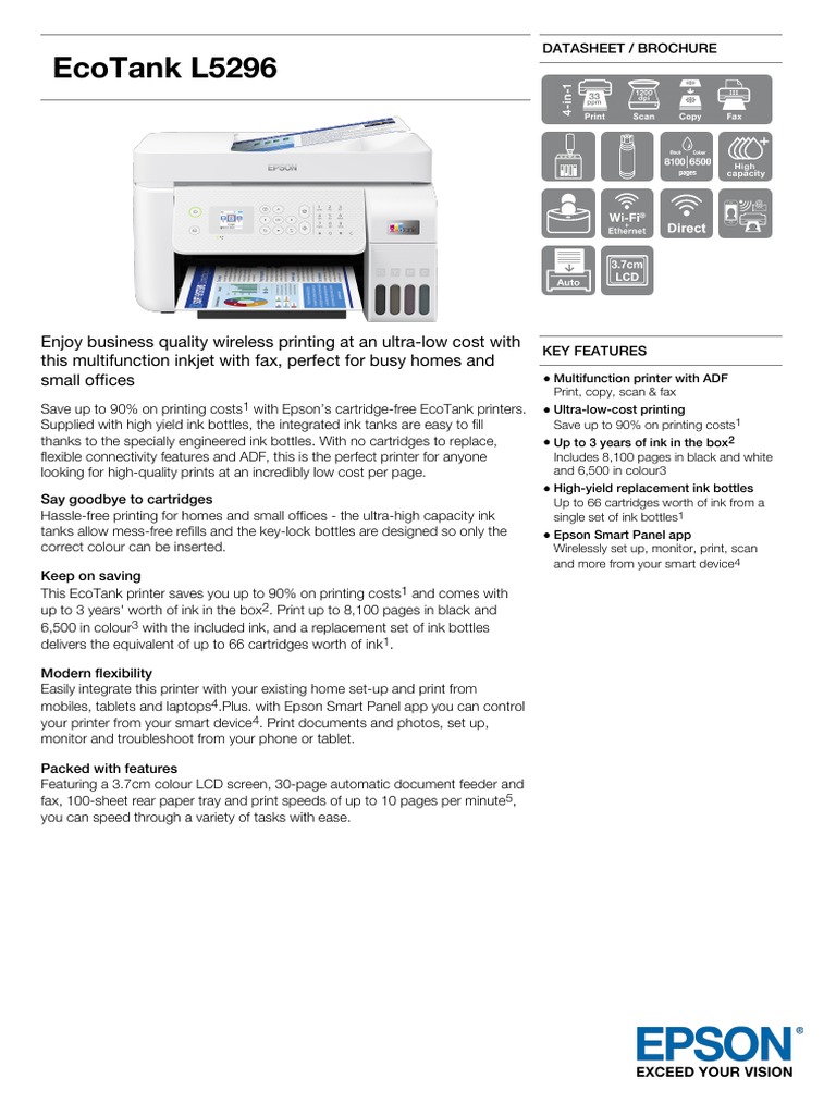 Ecotank l5296 Datasheet | PDF | Printer (Computing) | Image Scanner