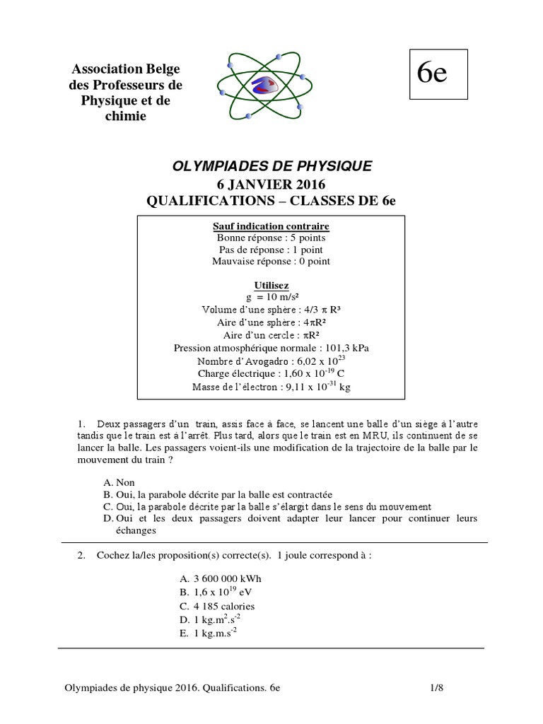 Olympiades Physique 6e 2016 | PDF | Masse | Rotation