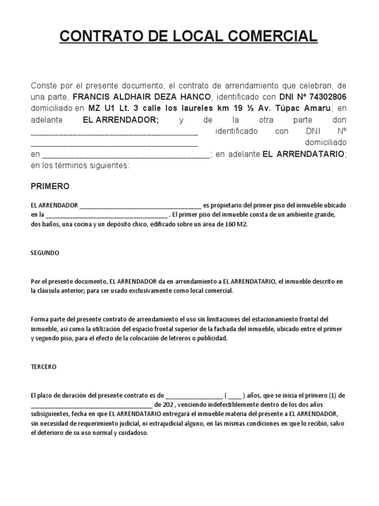 Contrato de Local Comercial | Descargar gratis PDF | Arbitraje | Justicia