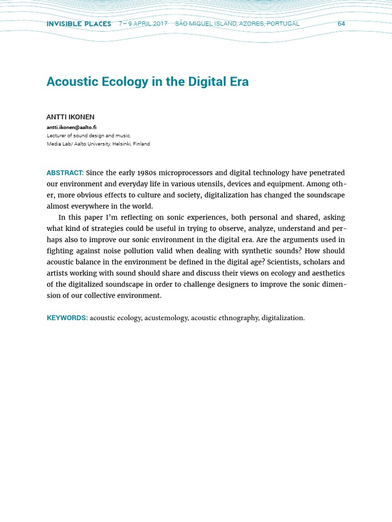 Acoustic Ecology in The Digital Era ANTTI IKONEN | PDF | Acoustics | Sound