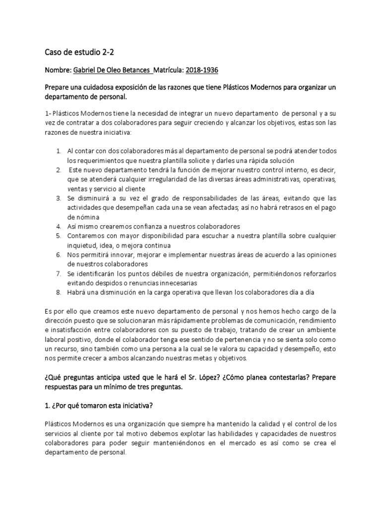 Caso de Estudio 2-2 | Descargar gratis PDF | Economias