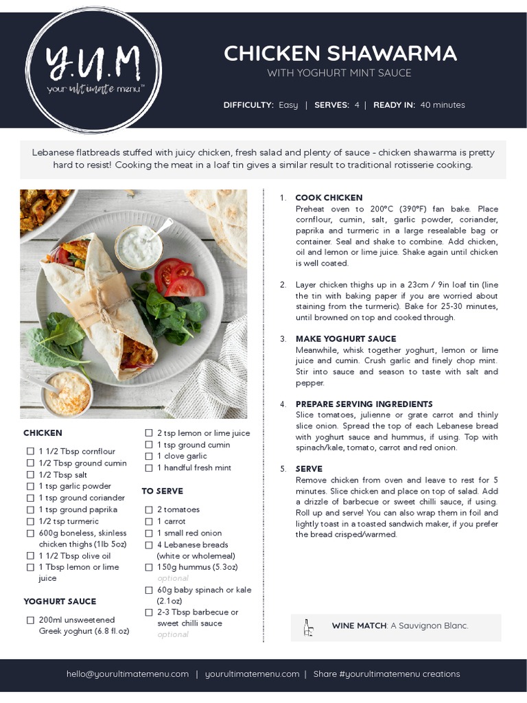 Easy Chicken Shawarma Recipe | PDF | Garlic | Food And Drink