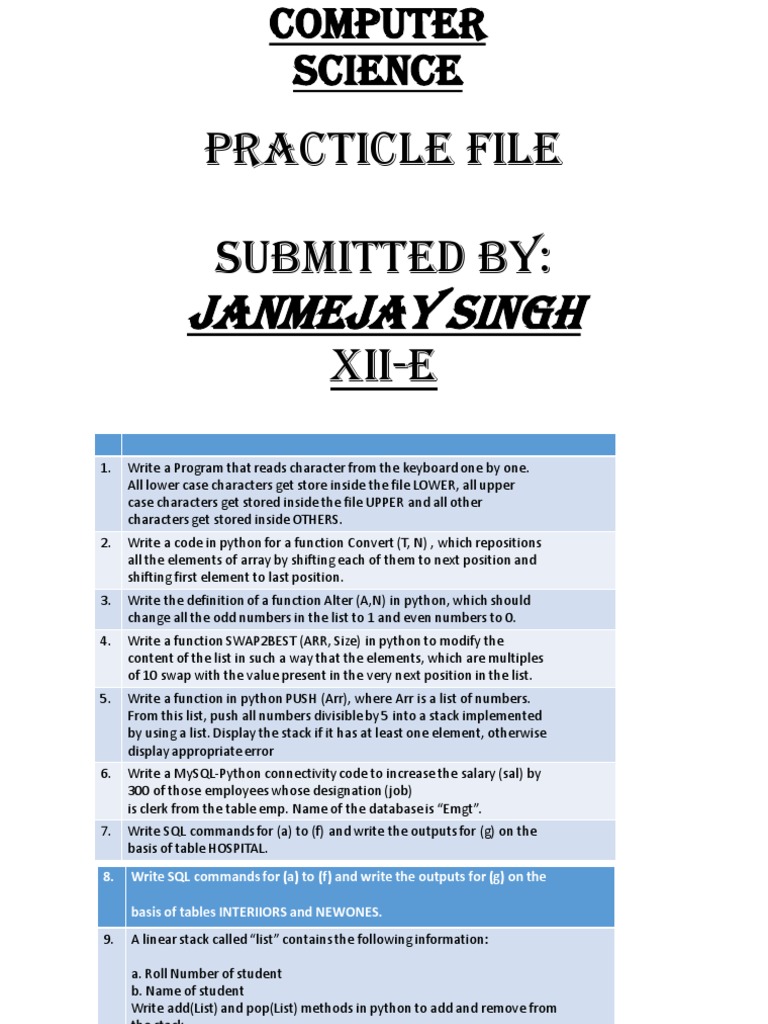 JANMEJAY SINGH PROJECT CS - Sanjai Singh | PDF | Computer File | Sql