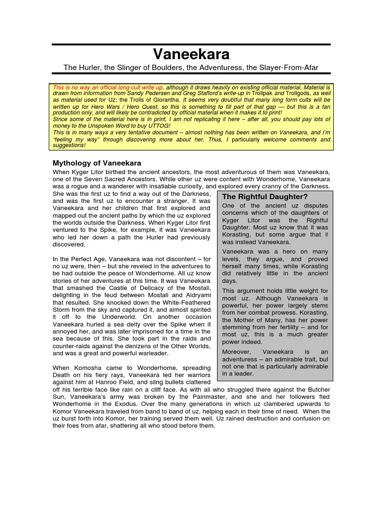 Cult of Vaneekara For Hero Wars by James Frusetta | PDF | Worship