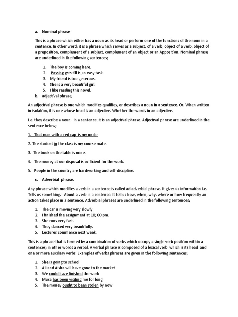 Nominal Phrase | PDF | Adjective | Verb