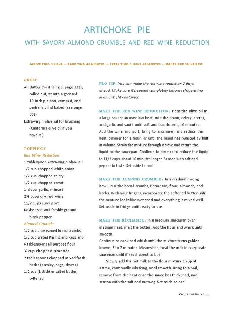 California Artichoke Pie From "50 Pies, 50 States" | PDF | Artichoke ...