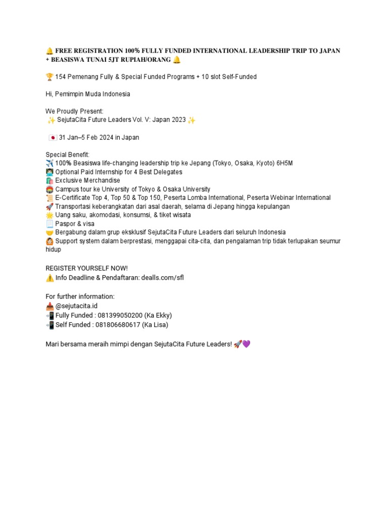 Caption Poster SejutaCita Future Leaders Vol. V: Japan | PDF