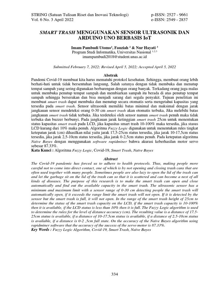 Smart Trash Menggunakan Sensor Ultrasonik Dan Ardu | PDF