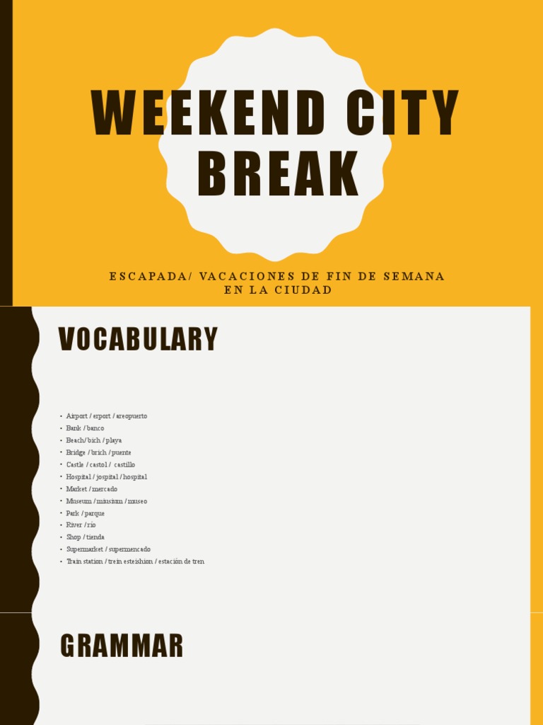 Weekend City Break Vocabulary Guide | PDF | Travel