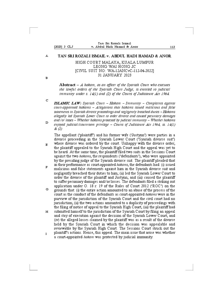 Tan Sri Rozali Ismail v. Abdul Hadi Hamad & Anor | PDF | Lawsuit ...