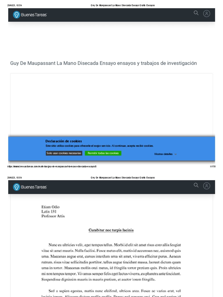 Guy de Maupassant La Mano Disecada Ensayo Gratis Ensayos | PDF | Guy De Maupassant | Cookie HTTP