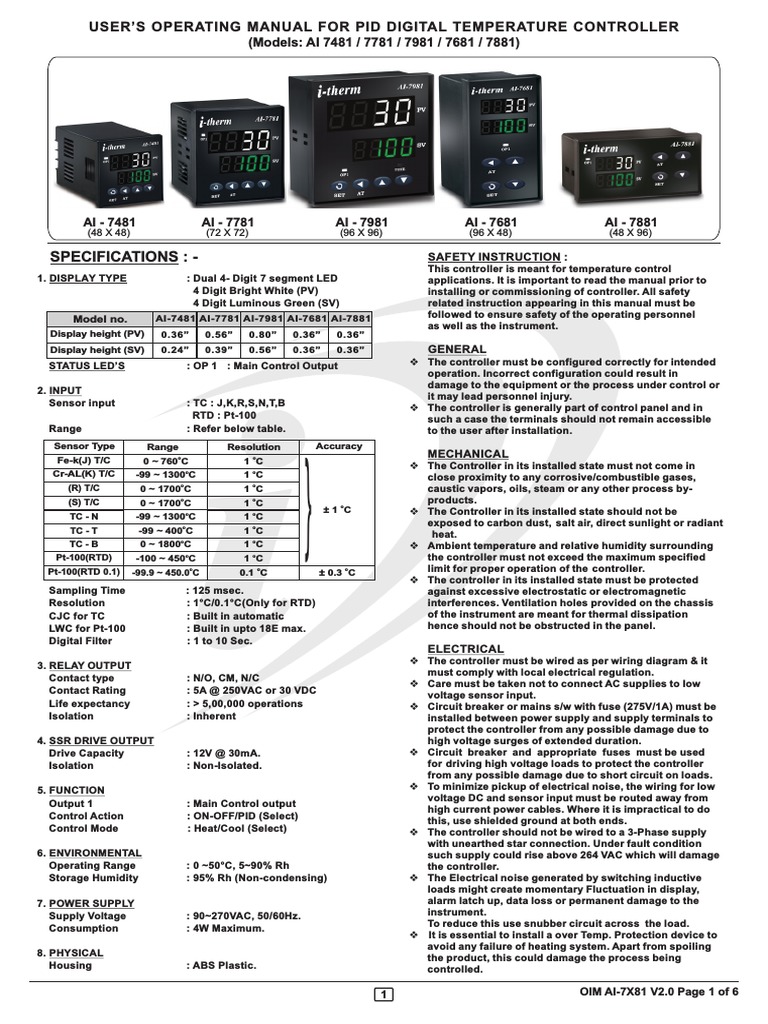 i-therm Temperature Controller Manual | PDF | Power Supply | Control Theory