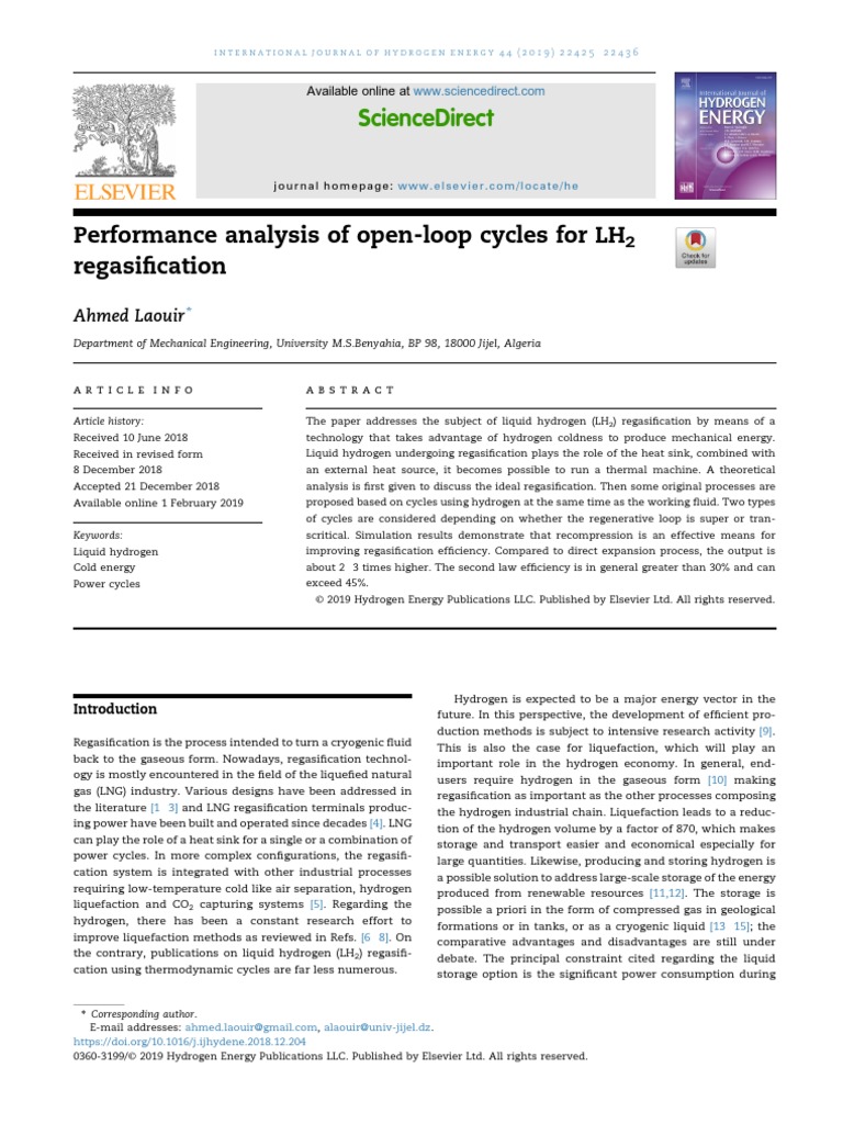 Performance Analysis of Open-Loop Cycles For LH2 Regasification | PDF | Heat | Liquid Hydrogen