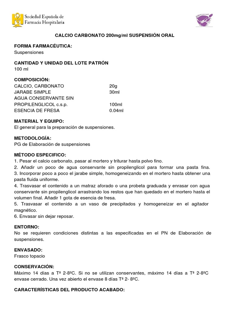 CALCIO CARBONATO 200mg ML SUSP PNT | PDF | Medicamentos con receta ...