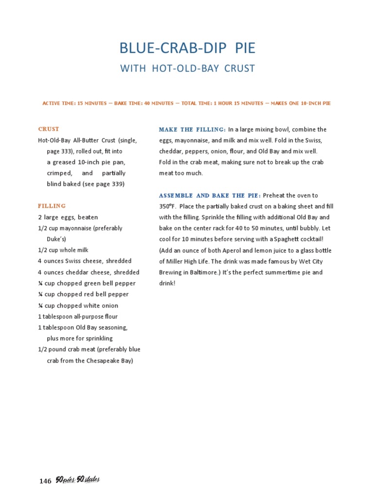 Maryland Blue Crab Dip Pie From "50 Pies, 50 States" | PDF