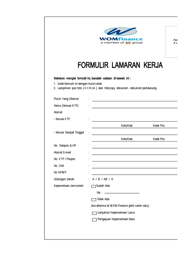 Form Lamaran Kerja WOM Finance | PDF