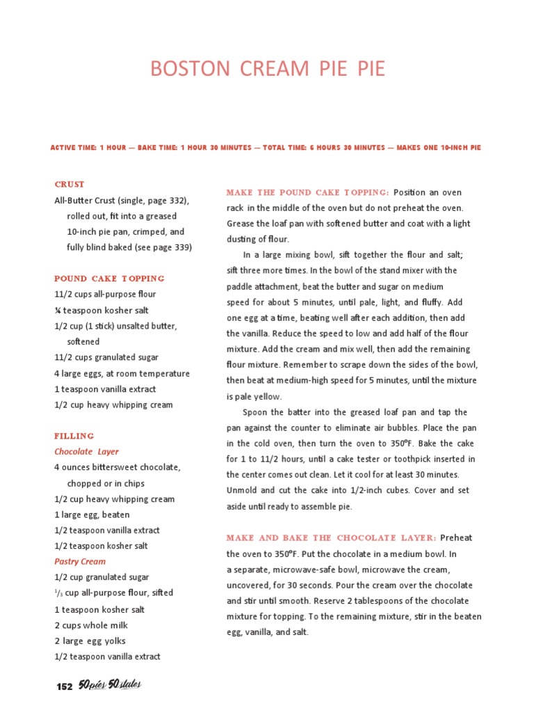 Boston Cream Pie From "50 Pies, 50 States" | PDF | Cakes | Teaspoon