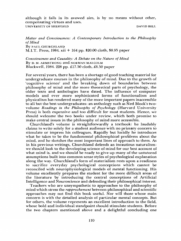 Churchland's Matter and Consciousness Overview | PDF | Mind ...