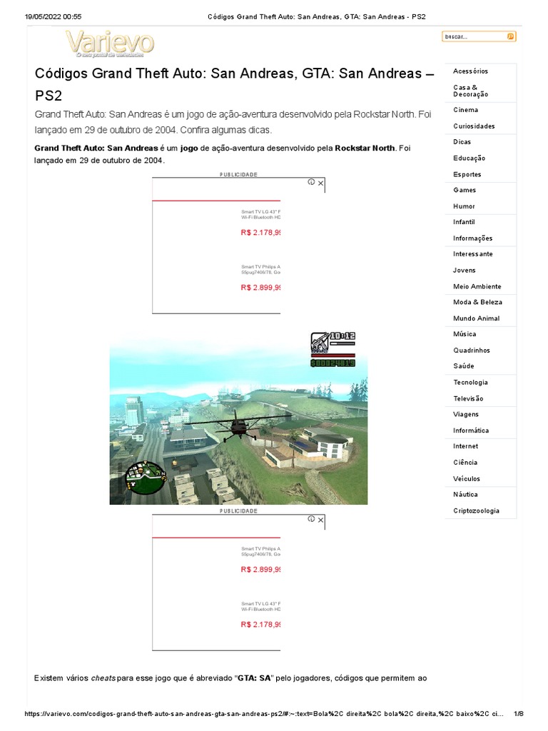 Códigos Grand Theft Auto_ San Andreas, GTA_ San Andreas - PS2 | PDF
