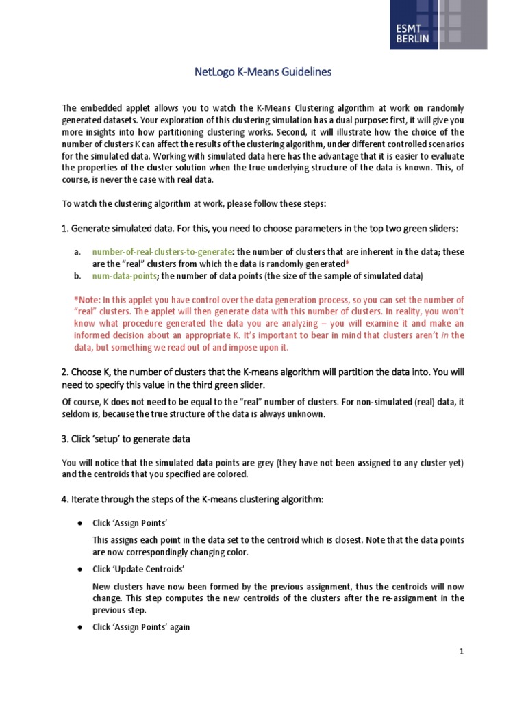 NetLogo K-Means Guidelines | PDF | Cluster Analysis | Statistics