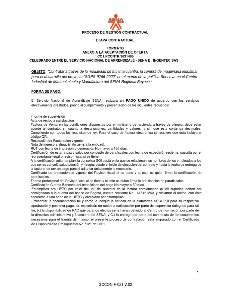 GCCON-F-021_Anexo_a la_Aceptación_de_Oferta | PDF | Propiedad intelectual | Justicia