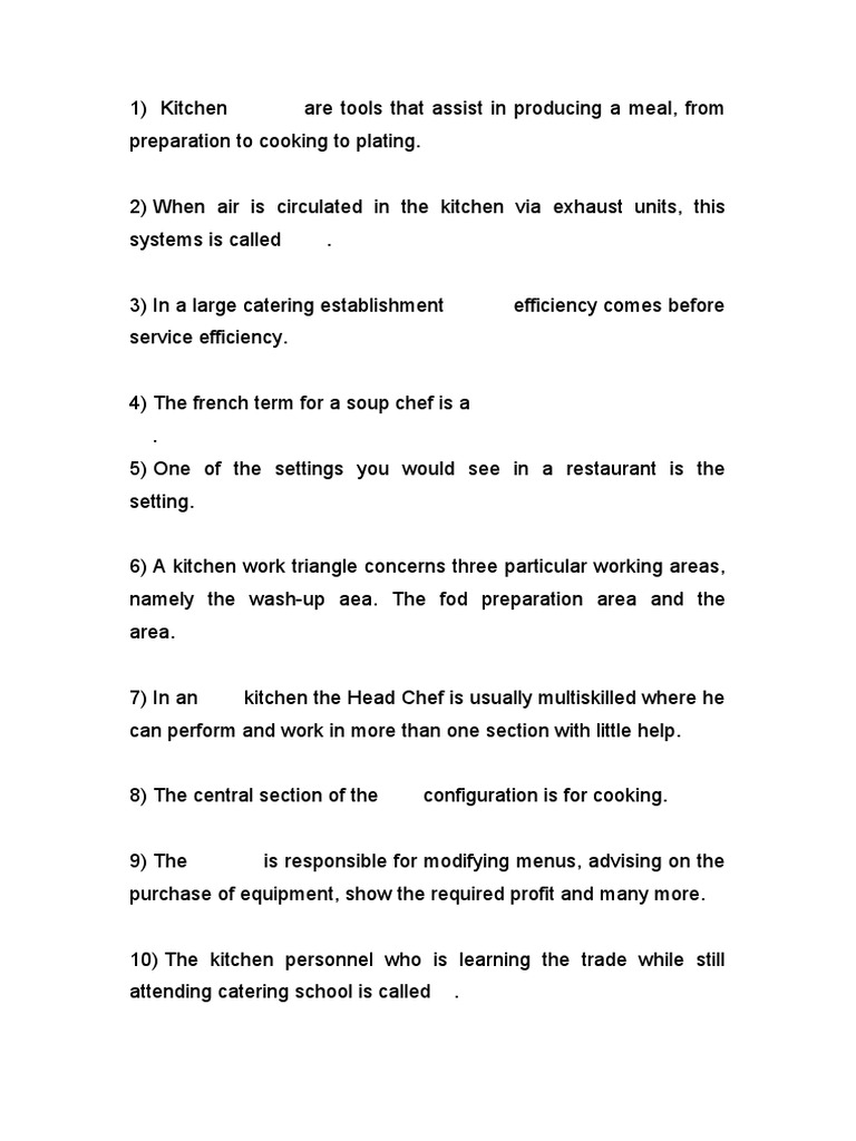 Kitchen Organisations Question | PDF