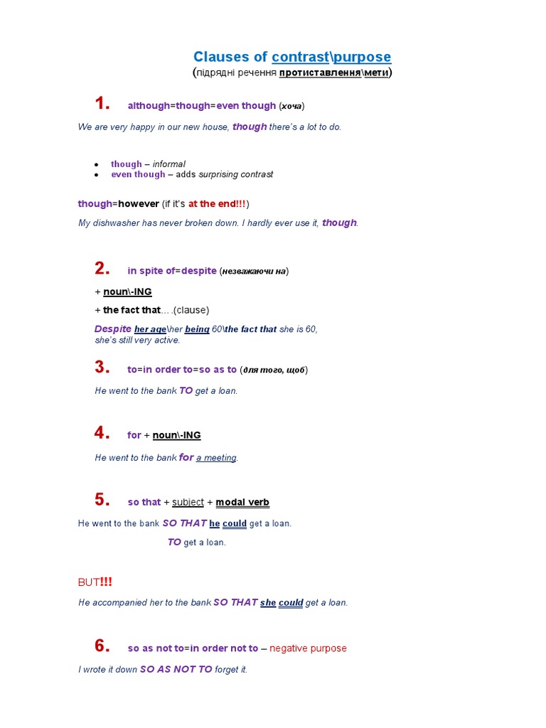 Clauses of Contrast and Purpose | PDF