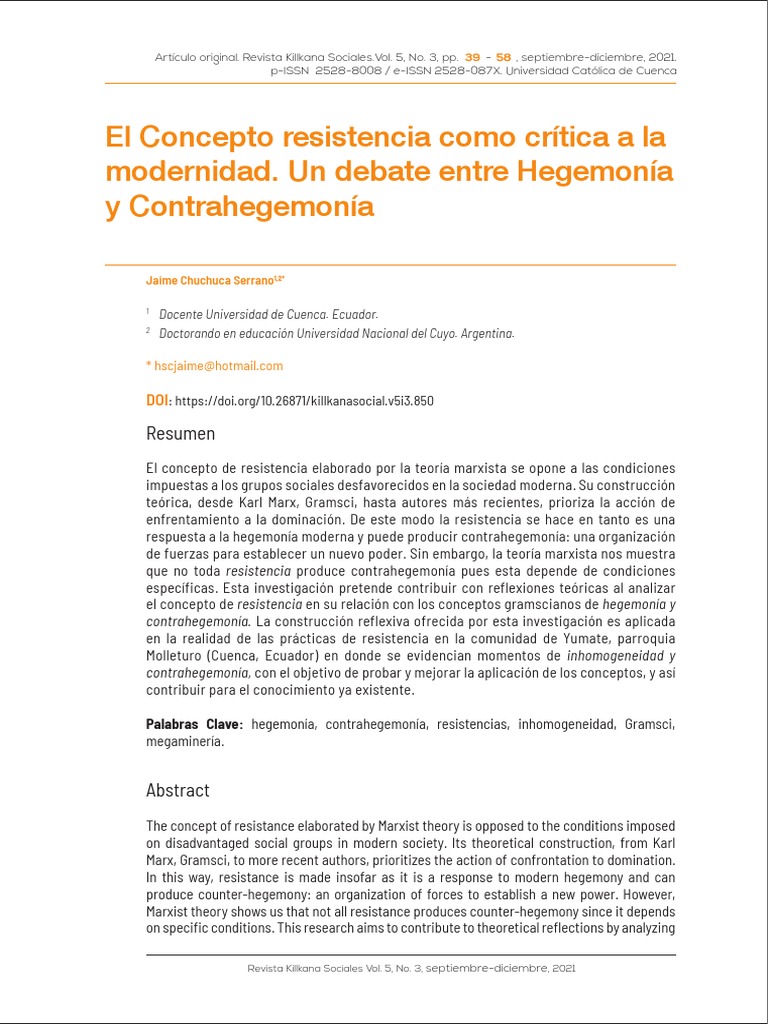 El Concepto Resistencia Como Crítica A La Modernidad. Un Debate Entre ...