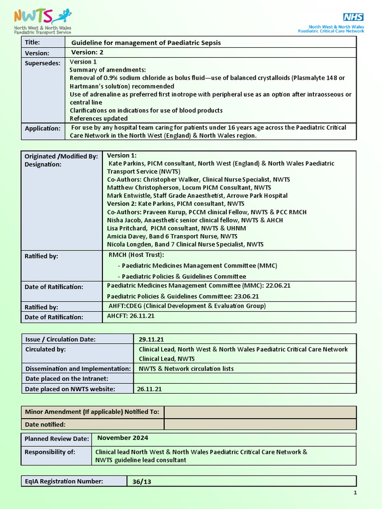 Guideline For Management Of Paediatric Sepsis Uk Pdf Shock