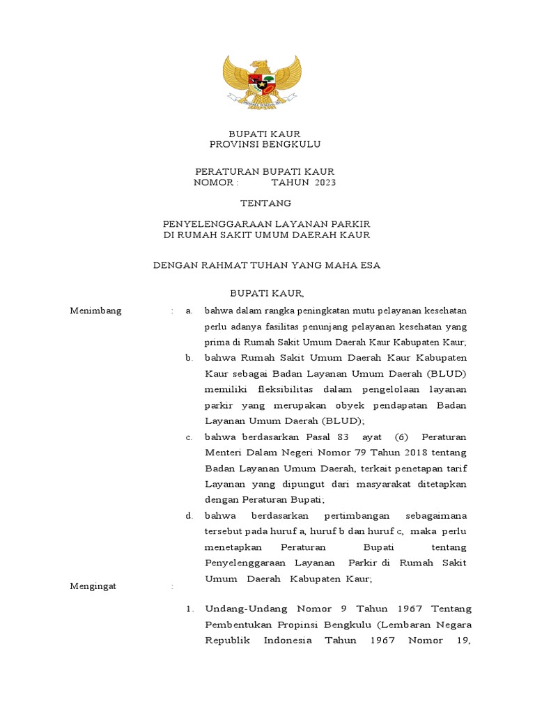 Perbup Parkir RSUD Kaur | PDF Perbup Parkir RSUD Kaur | PDF