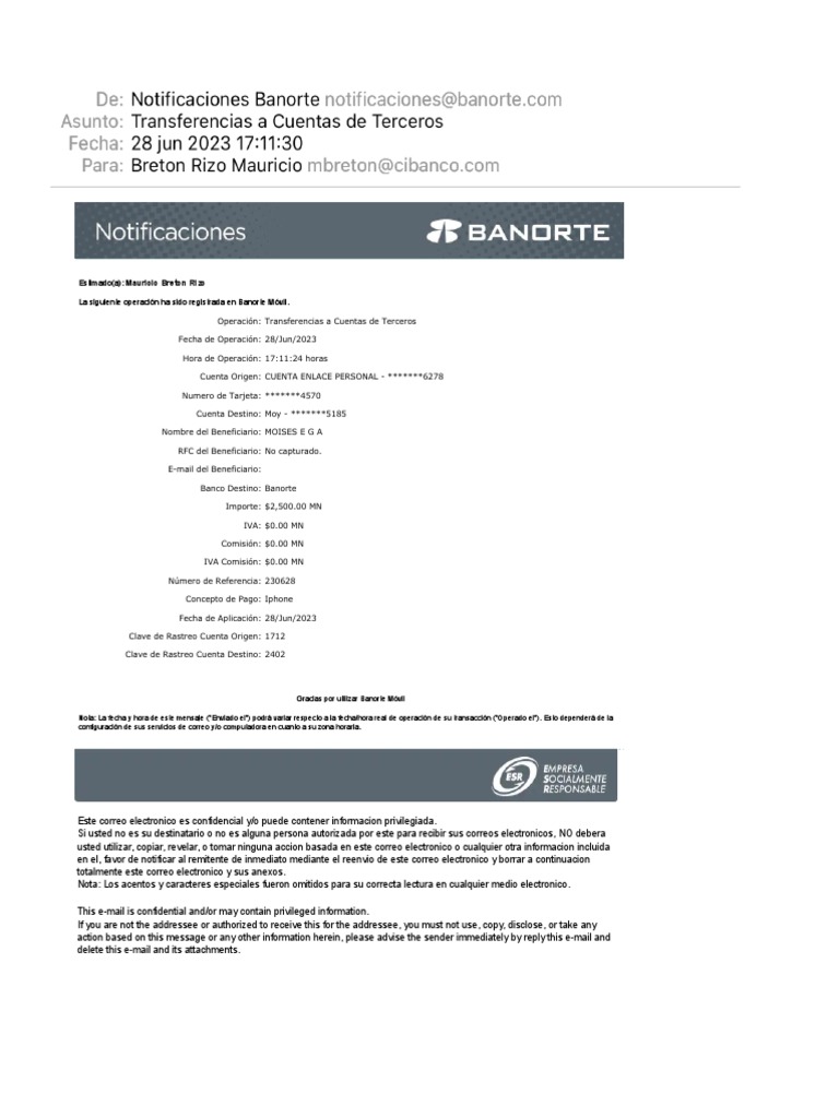 Confirmación de Transferencia Banorte | PDF | Tecnologías de la ...