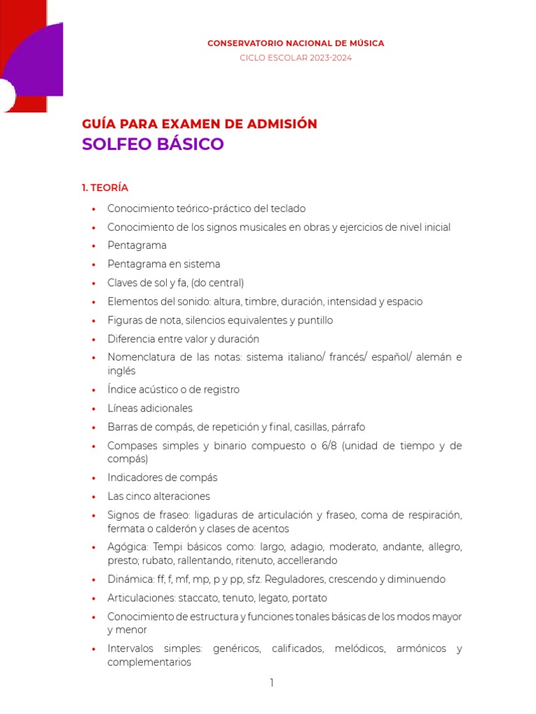 Solfeo Básico: Guía para Examen de Admisión | PDF | Escala (música ...