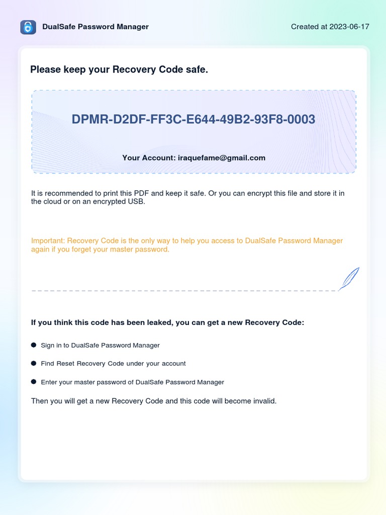 DualSafePassword Recovery Code | PDF