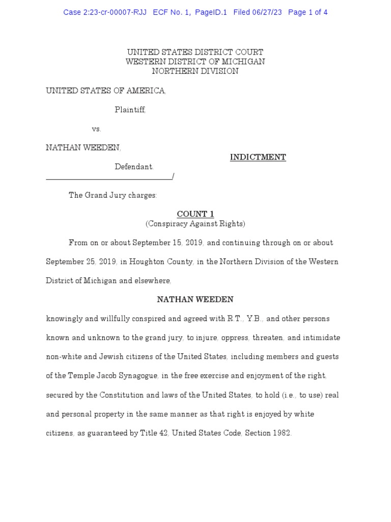 Indictment Against Nathan Weeden (2023) | PDF | Grand Jury | Jews And ...
