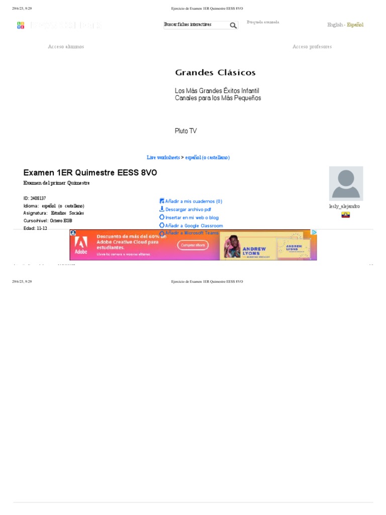 Ejercicio de Examen 1ER Quimestre EESS 8VO | PDF | Tecnologías de la información | Microsoft