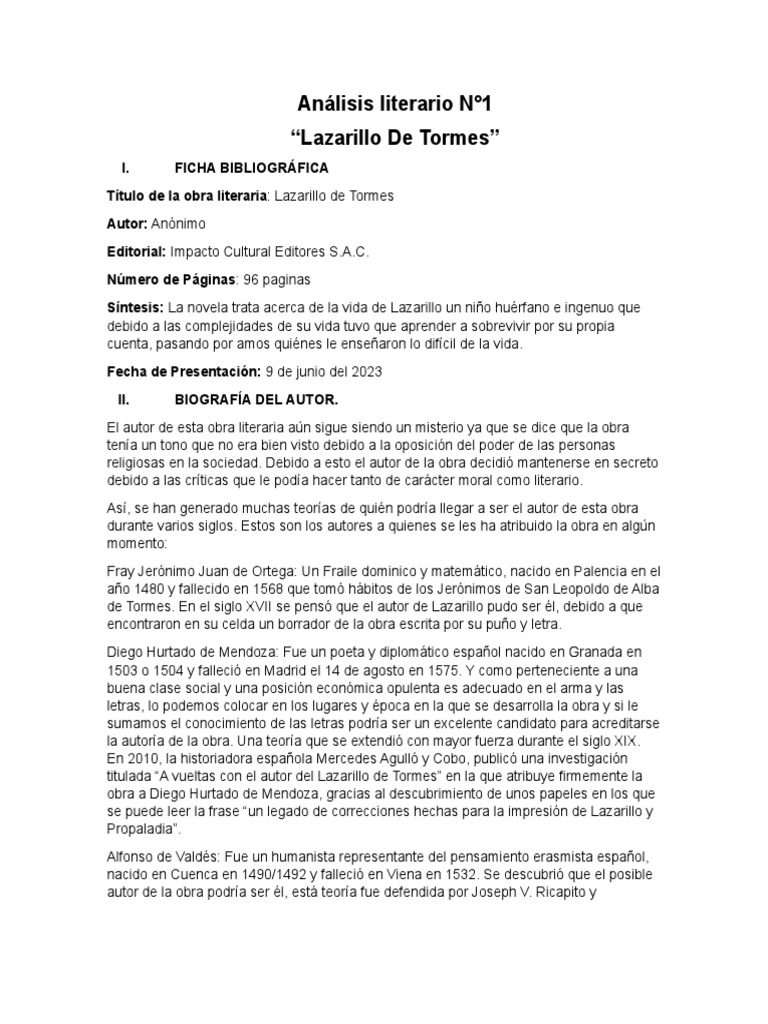 Análisis de "Lazarillo de Tormes" | PDF | Autor