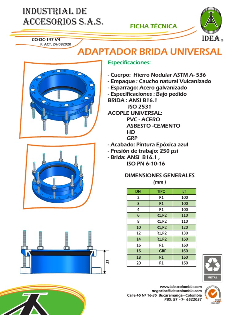 ADAPTADOR BRIDA UNIVERSAL CO-DC-147 | PDF