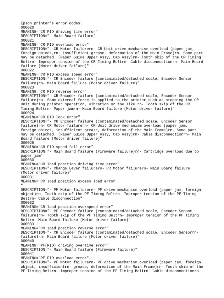 Error Codes Printer | PDF | Image Scanner | Printer (Computing)