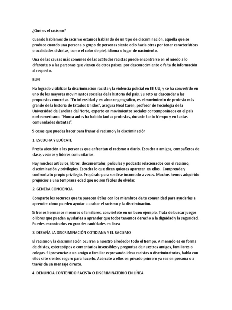 Qué Es El Racismo | Descargar gratis PDF | Racismo | Discriminación y ...