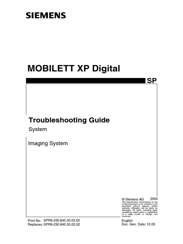 Siemens Mobilett XP Digital X-Ray - Troubleshooting Guide | PDF | Power Supply | Personal Computers