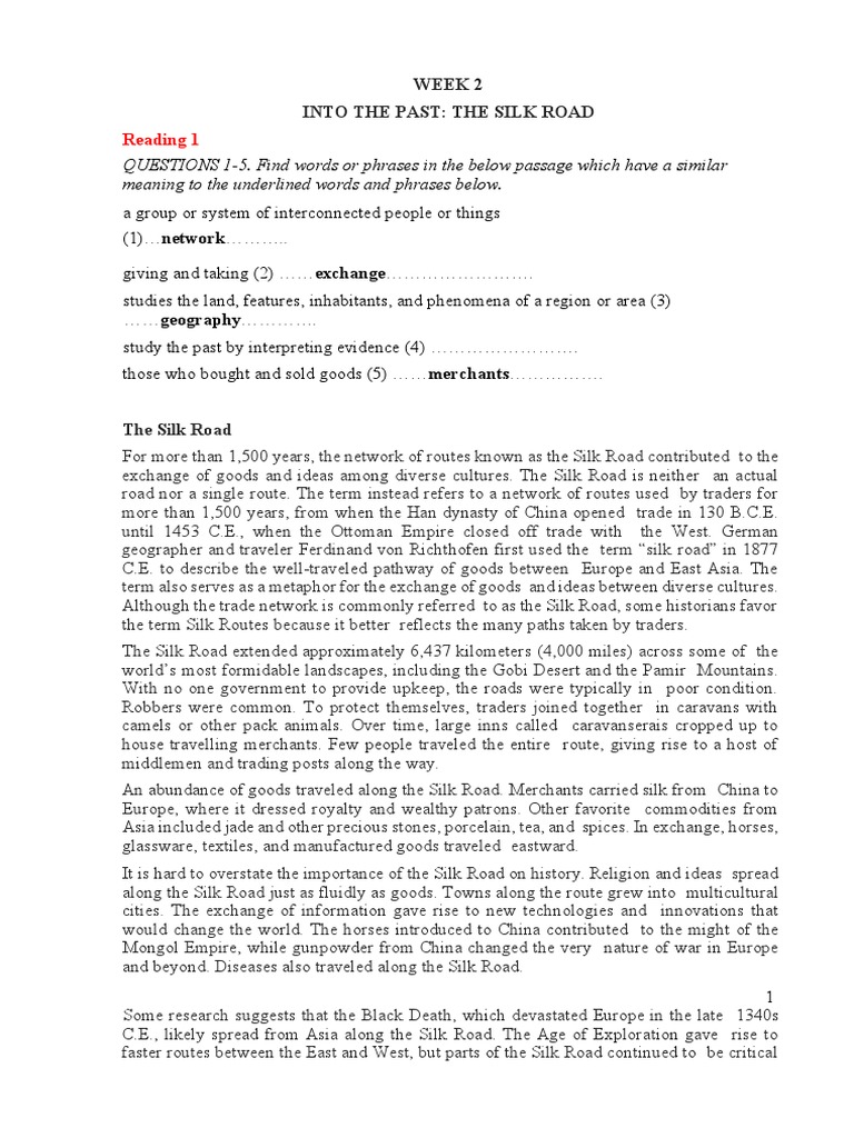 Week 2 - Into The Past The Silk Road (Exercises) - Đã G P | PDF ...