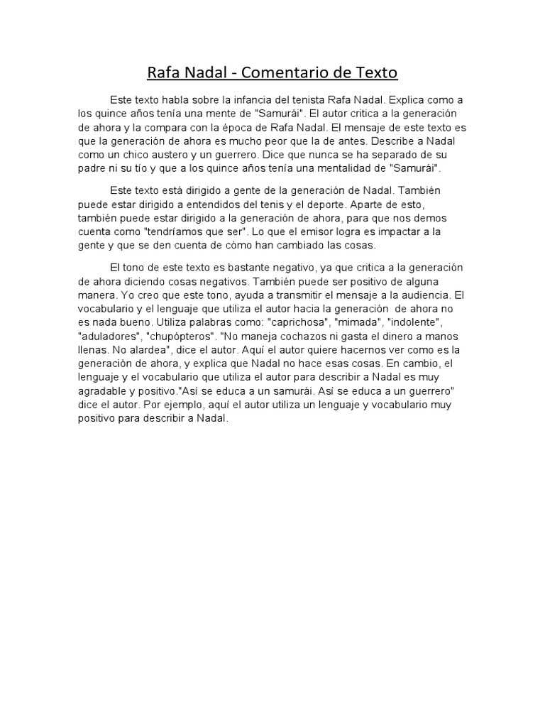 Comentario de Texto - Rafa Nadal | PDF