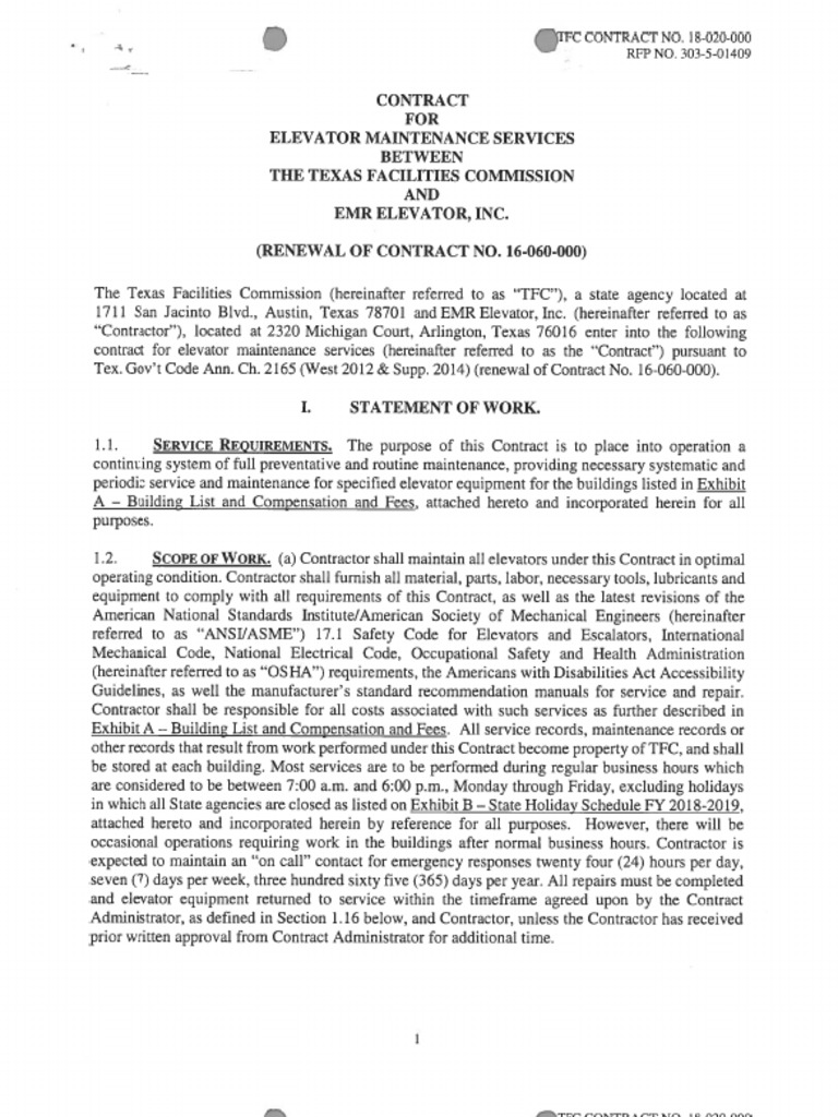 EMR 18-020 (Renewal 16-060) Master Contract | PDF | Elevator | Employment
