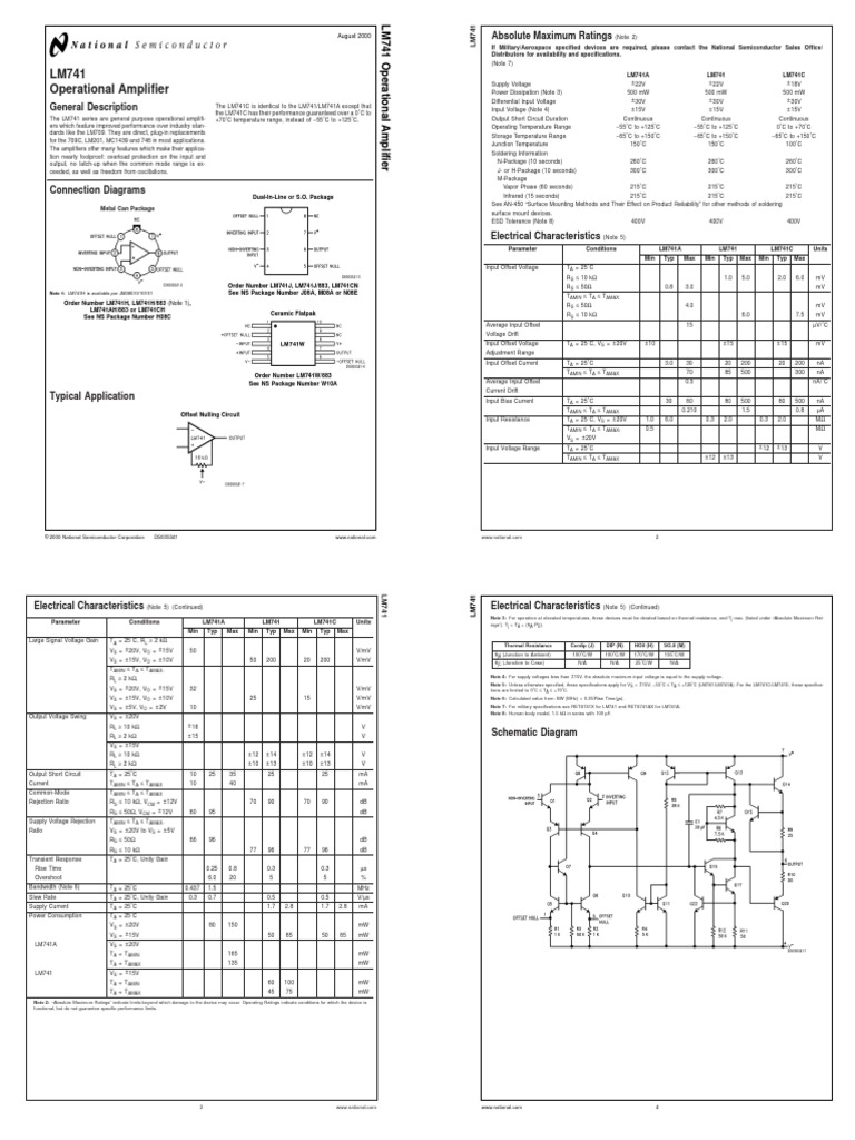 LM741 Operational Amplifier | PDF | Operational Amplifier | Amplifier