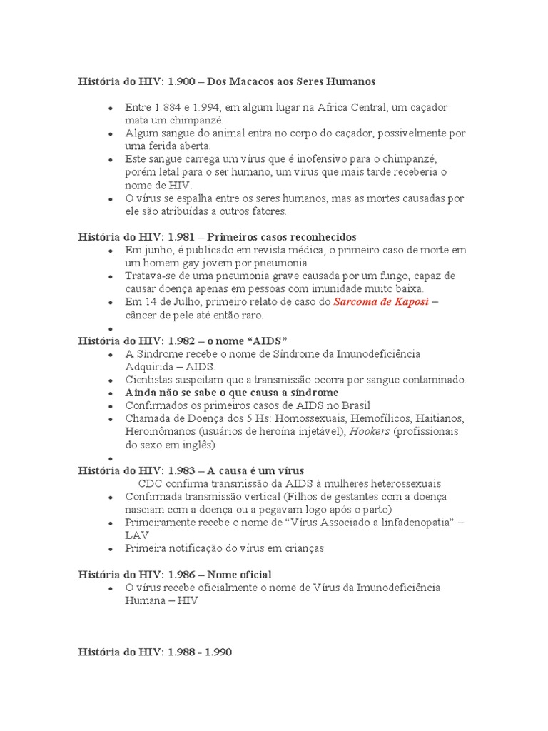 História Do HIV | PDF | HIV/AIDS | Medicina Clínica