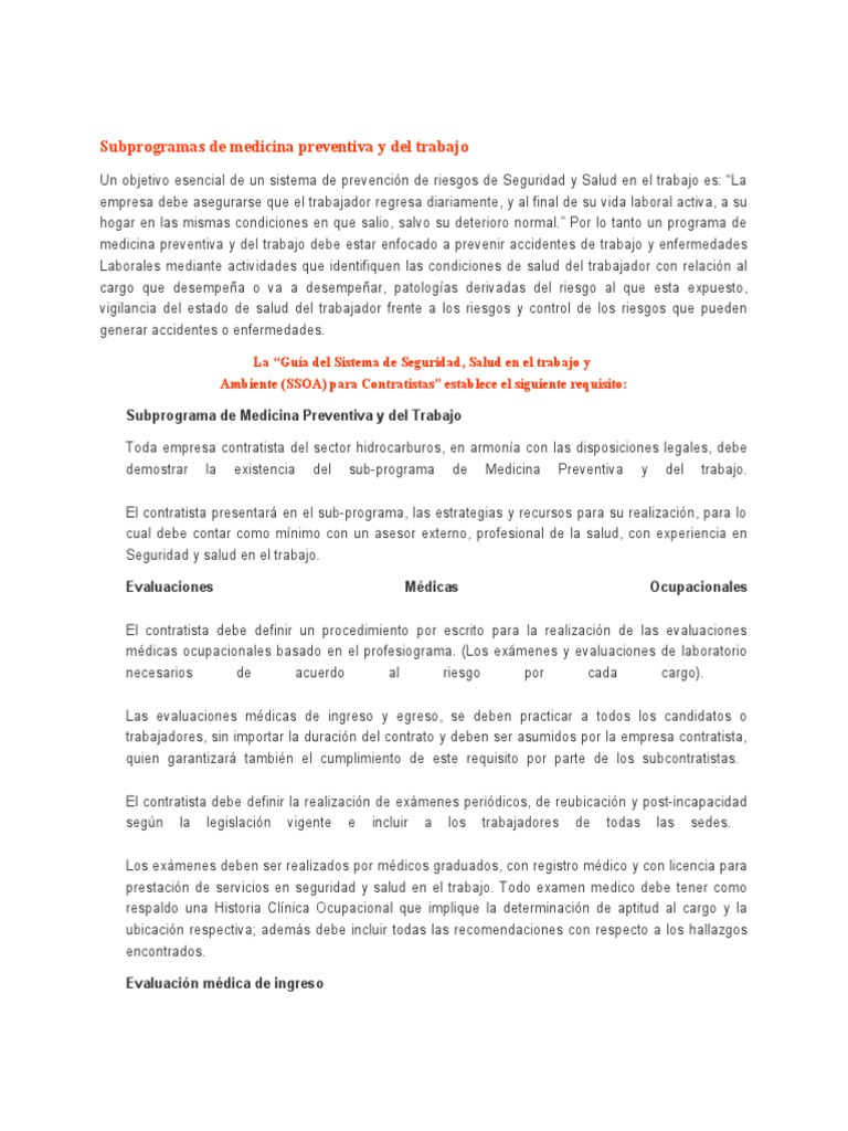 Subprogramas de Medicina Preventiva y Del Trabajo | PDF | Epidemiología | Seguridad y salud ...
