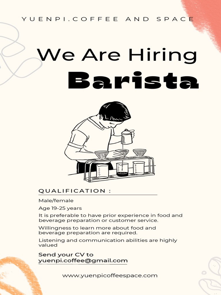 Barista Job Vacancy at Yuenpi Coffee | PDF | Cooking, Food & Wine