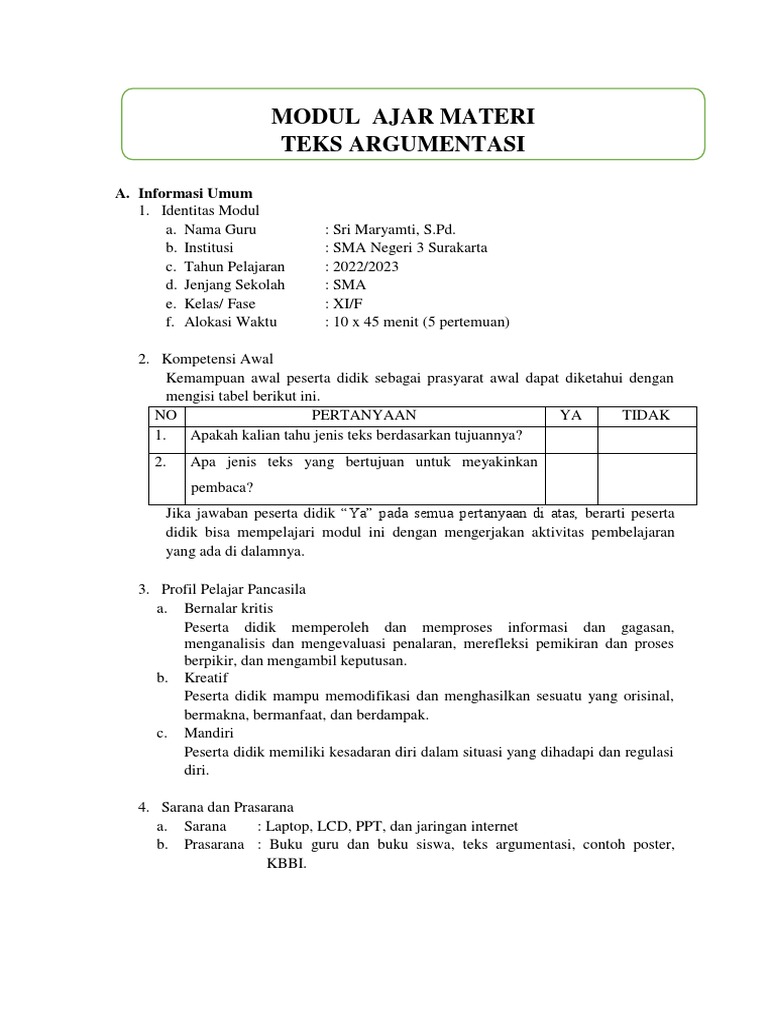 Modul Ajar Bahasa Indonesia Fase F 2022-2023-3-51-1 | PDF