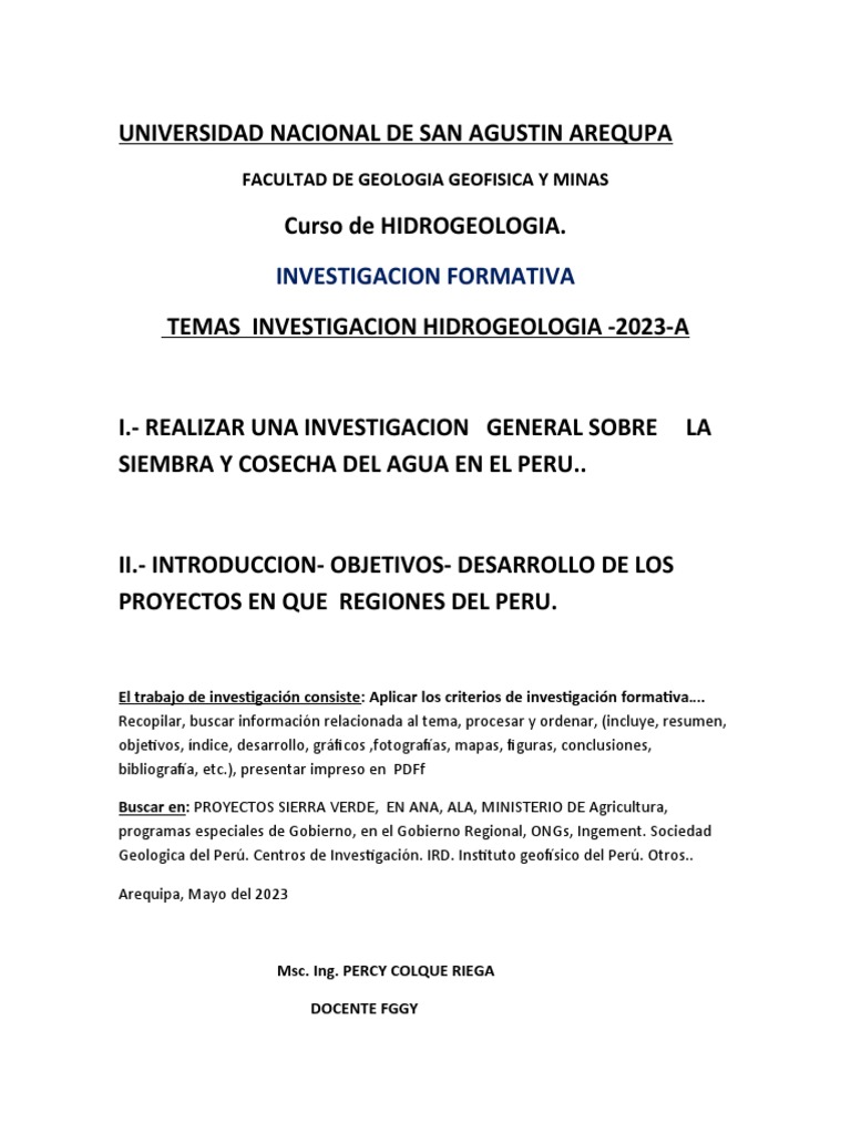 2do Trabajo de Investigacion Hidrogeologia Gpo B | PDF